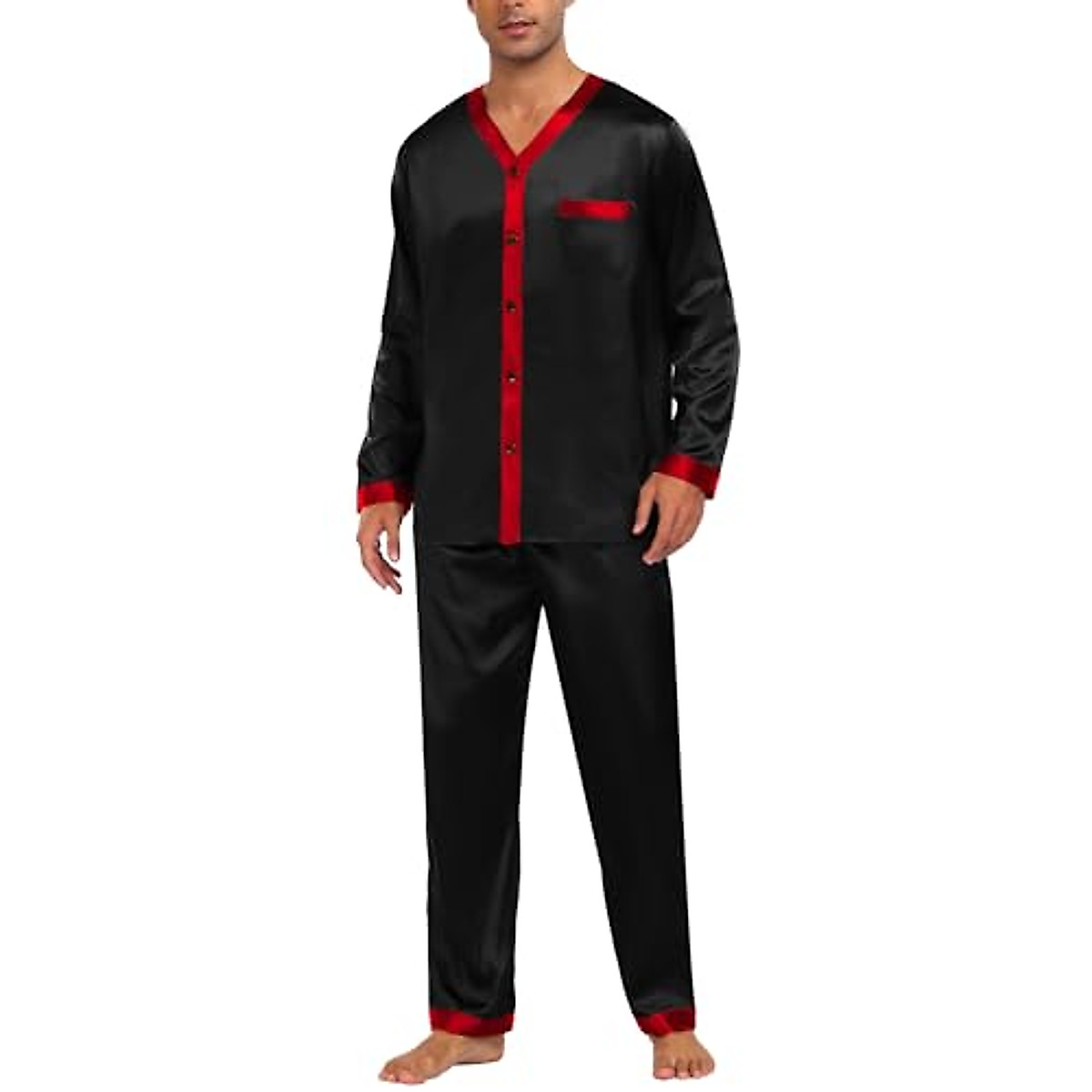 SWOMOG Family Matching Pajamas Sets for Women & Men Couples 2 Pcs Silk Satin Pjs Sets Button-Down Sleepwear Soft Loungewear