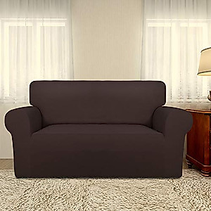 PureFit Super Stretch Sofa Slipcover – Spandex Non Slip Soft Couch Sofa Cover, Washable Furniture Protector with Non Skid Foam and Elastic Bottom for Kids, Pets （Loveseat, Chocolate）