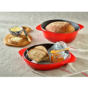 Lava Cast Iron Artisan Bread Baker, Enameled Cast Iron Bread Oven, Rectangle Loaf Pan, Sourdough, Italian, French Bread Baking Pan, Bread Kit with Lid (Red, 9.5" by 10.5")