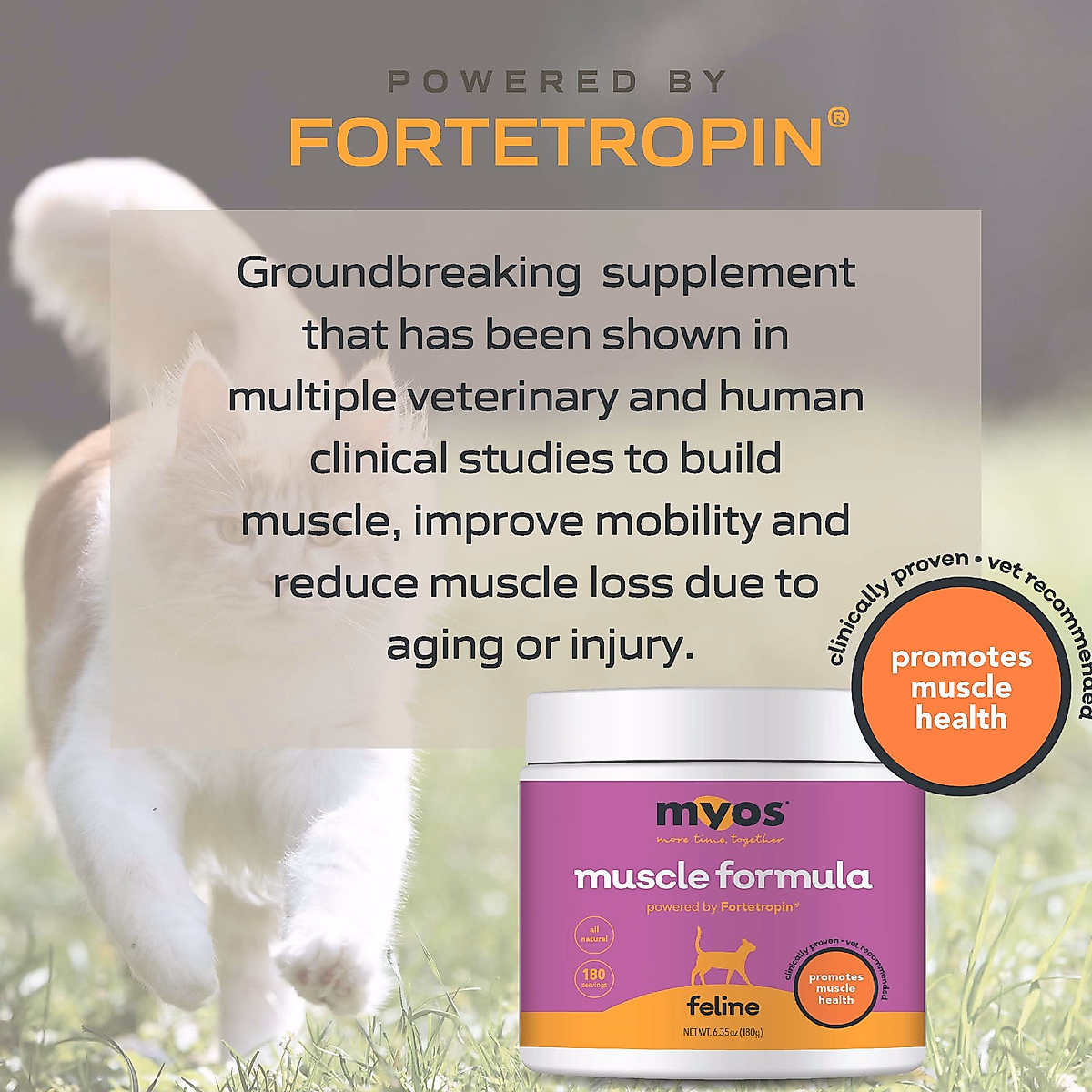 MYOS Feline Muscle Formula - Powered by Fortetropin for Senior Cats - Aids Weight Gain, Muscle Growth & Mobility Support - Natural, Cat Nutritional Supplement - 180 Servings