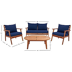 SAFAVIEH PAT7050A Collection Deacon Natural and Beige 4-Piece Outdoor Patio Set