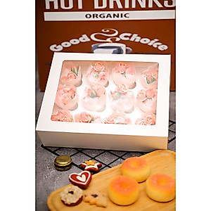 12 Cupcake Containers 12-Packs White Cupcake Box Cupcakes Carrier, 12 Cupcake Boxes with Window 13"x10"x3.5"（Auto-pop up）