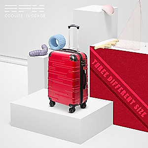 Coolife Luggage Expandable(only 28") Suitcase 3 Piece Set with TSA Lock Spinner 20in24in28in (red)