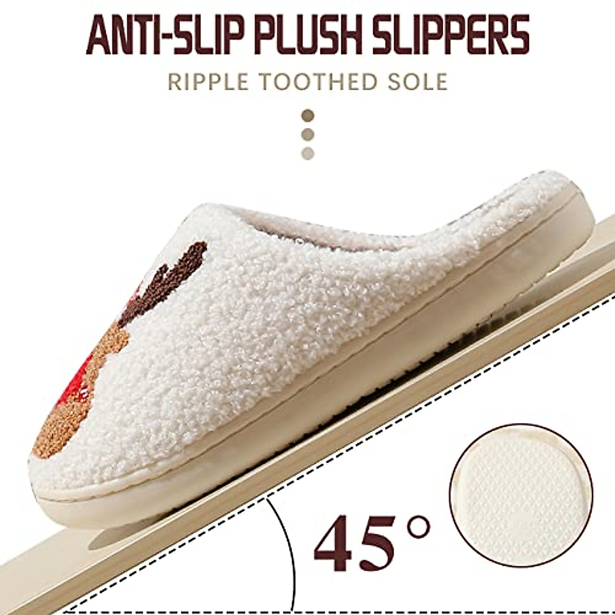 ajobity Cute Slipper for Women - Elk Slide Slippers Reindeer Xmas Slippers - Fun slippers Soft Plush Christmas Cotton Slippers Keep Warm Couples Slides