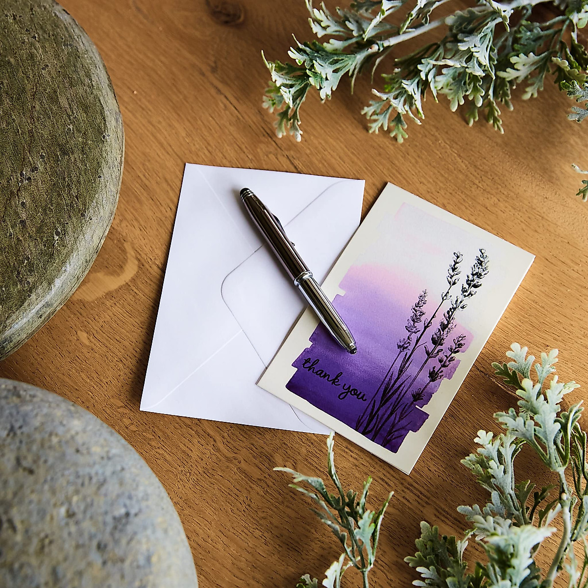 Festive Spice Flower Thank You Cards - Watercolor Designs - 48 Cards with Envelopes - Dandelion, Rose, Lavender, Forget Me Nots