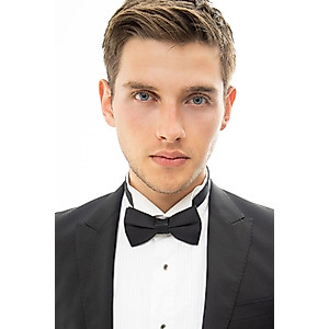 Men's Classic Pre-Tied Satin Formal Tuxedo Bowtie with Handkerchief Adjustable Length for Wedding Party and Prom (BLACK) Standart