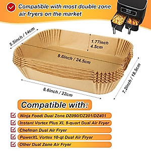 BYKITCHEN Air Fryer Liners for Ninja Dual Air Fryer, Set of 120, Rectangle Disposable Air Fryer Liners Compatible with Ninja DZ201/DZ401/DZ090, Instant Vortex and Other DualZone Airfryer