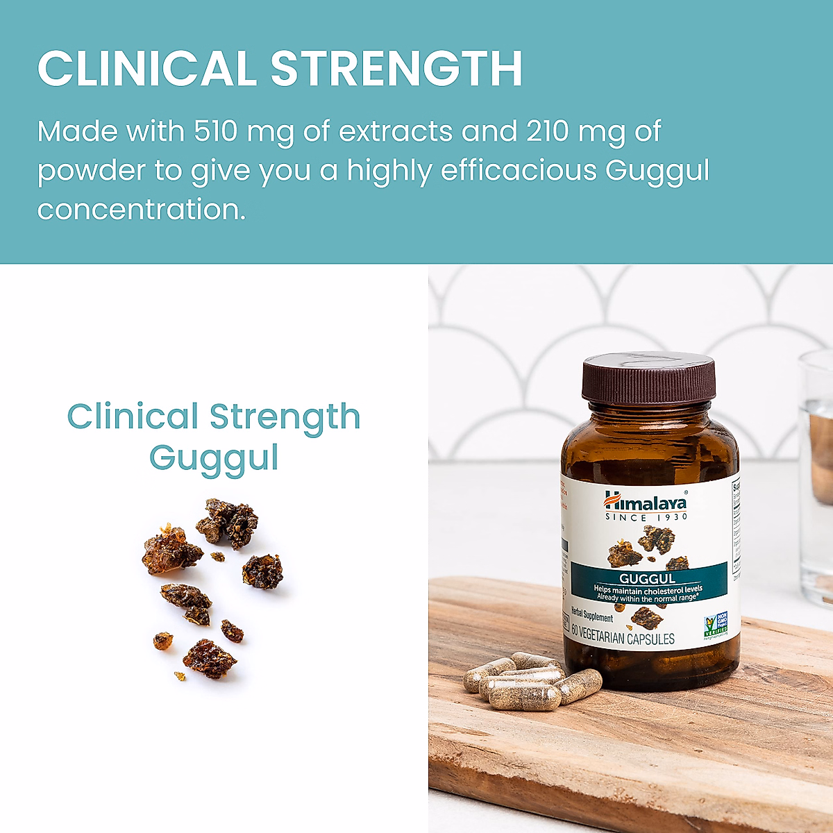 Himalaya Guggul, Cholesterol Supplement for Healthy LDL, HDL, and Triglyceride Levels, 750 mg, 60 Vegetarian Capsules, 1 Month Supply, 2 Pack