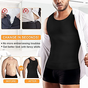IFKODEI Mens Compression Shirts Slimming Body Shaper Workout Tank Top Vest Tummy Control Shapewear Abs Abdomen Undershirt (L, Black)