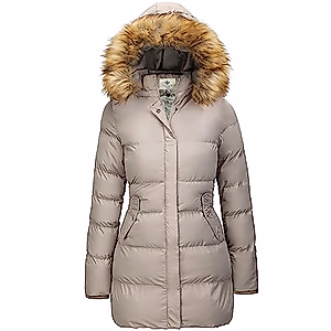 WenVen Women's Winter Thicken Jacket with Removable Faux Fur Trim Hood (Khaki,M)