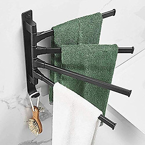 qiuqiu Wall Mounted Swing Towel Bar,Black Stainless Steel Bath Towel Rod Arm, Bathroom Kitchen Swivel Towel Rack Hanger Holder Organizer, Folding Space Savers Towel Rail-4 Bar