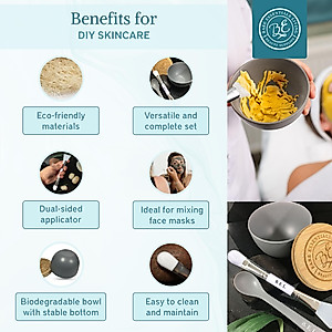 Bare Essentials Living - Clay Face Mask Mixing Bowl Set, Skin Care Kit Facial Bowls with Bamboo Lid, Face Mask Spoon, & Dual Sided Face Mask Brush Applicator for DIY Clay Mask, Facials & Hair (Grey)