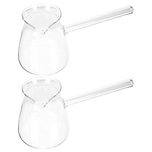 Zerodeko 2pcs Turkish Coffee Pots with Handle, Glass Stovetop Tea Pots Heat Resistant Side Handle Teapot Kettle Hot Chocolate Maker Stovetop Coffee Maker (450ML)