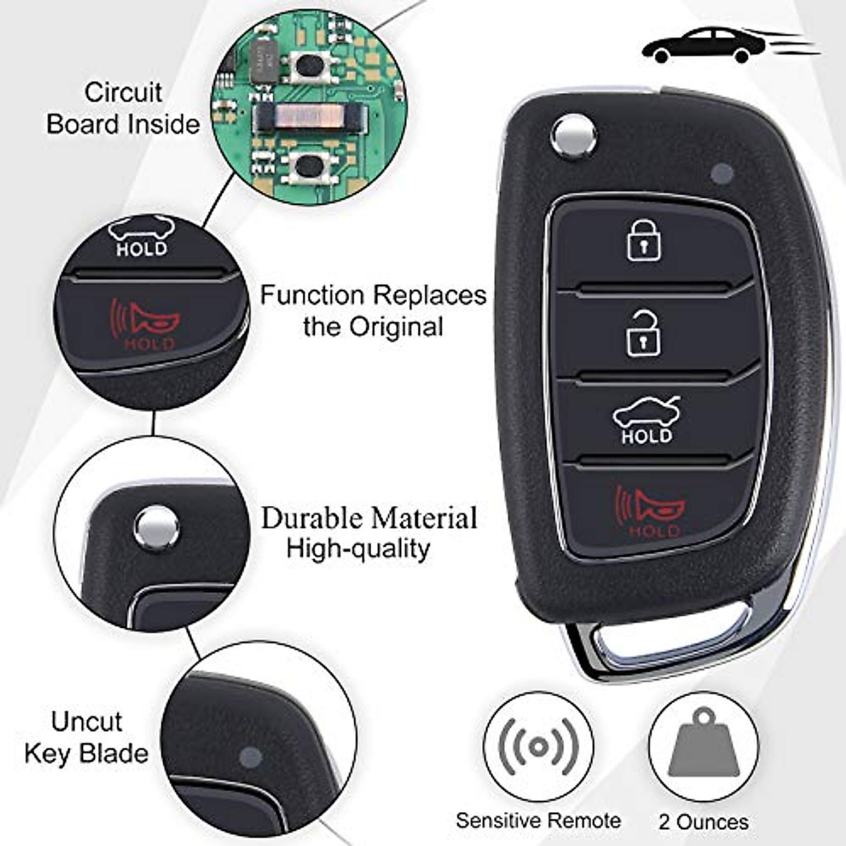 Car Key Fob Fit for Hyundai 2015 2016 2017 Sonata OEM Remote (95430-C1010) Keyless Entry System 433 MHz(TQ8-RKE-4F16)