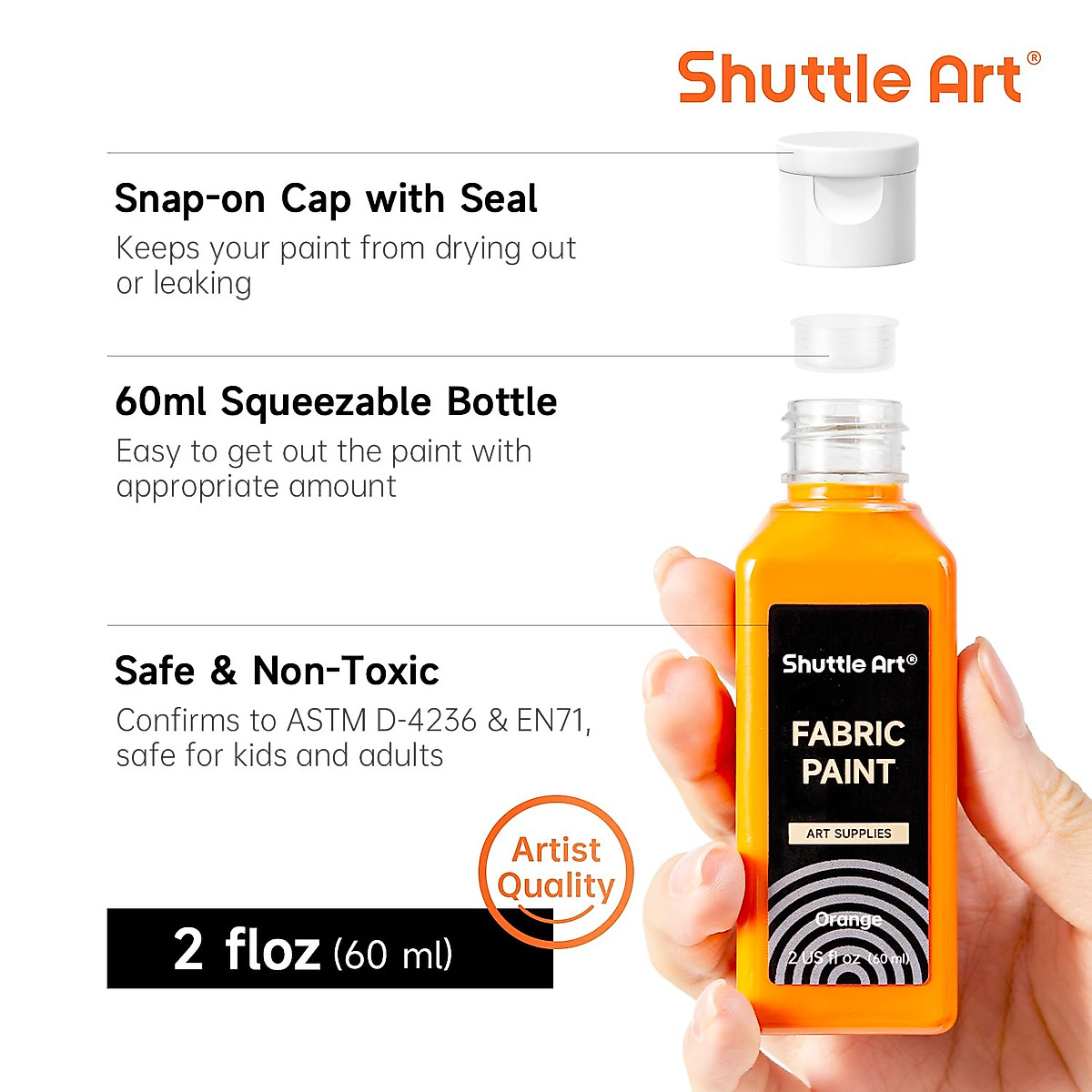 Fabric Paint, Shuttle Art 18 Colors Permanent Soft Fabric Paint in Bottles (60ml/2oz) with Brushes, Palette, Stencils, Non-Toxic Textile Paint for T-shirts, Shoes, Jeans, Bags, DIY Projects&Art Crafts