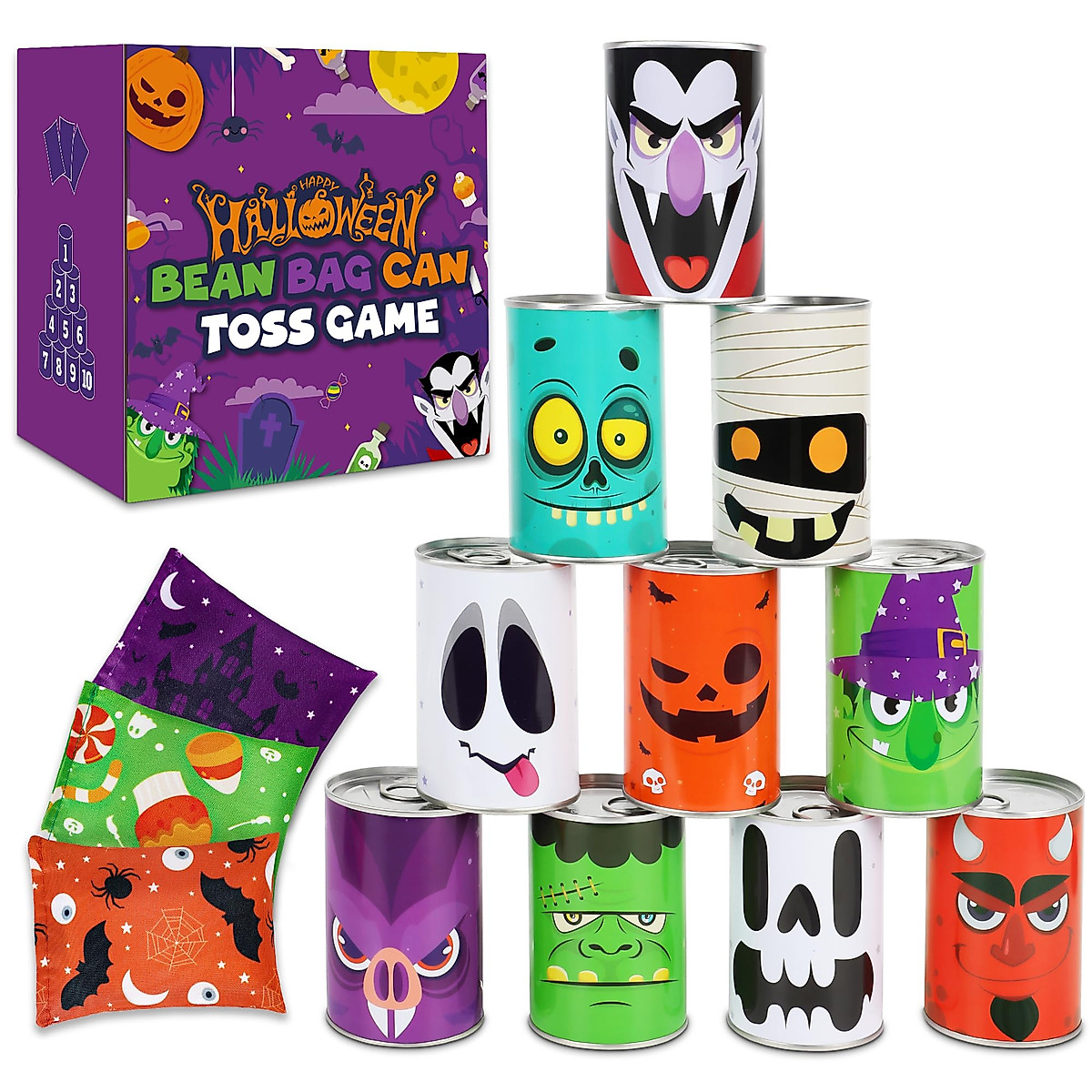 Erweicet 13 PCS Halloween Carnival Can Bean Bag Toss Games for Kids Adults Trick or Treat Decoration Family Games Party Favors Supplies Homeschooling Backyard Game