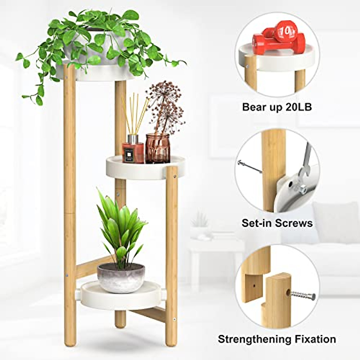 Wisuce Bamboo Plant Stands Indoor, 3 Tier Tall Corner Plant Stand Holder & Plant Display Rack for Outdoor Garden Indoor Home (3 Tier -1)