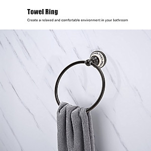 VTOSEN Towel Ring Holder in Antique Brass with Porcelain Accents,Bathroom Wall Mount for Towels and Washcloths