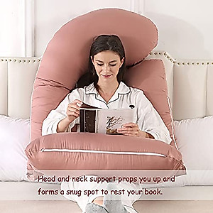 HINAPRAM Pregnancy Pillows for Sleeping Detachable U Shaped Full Body Pillow Maternity Pillows for Sleeping 55 inches Pregnancy Body Pillow with Cotton Cover(Pink)