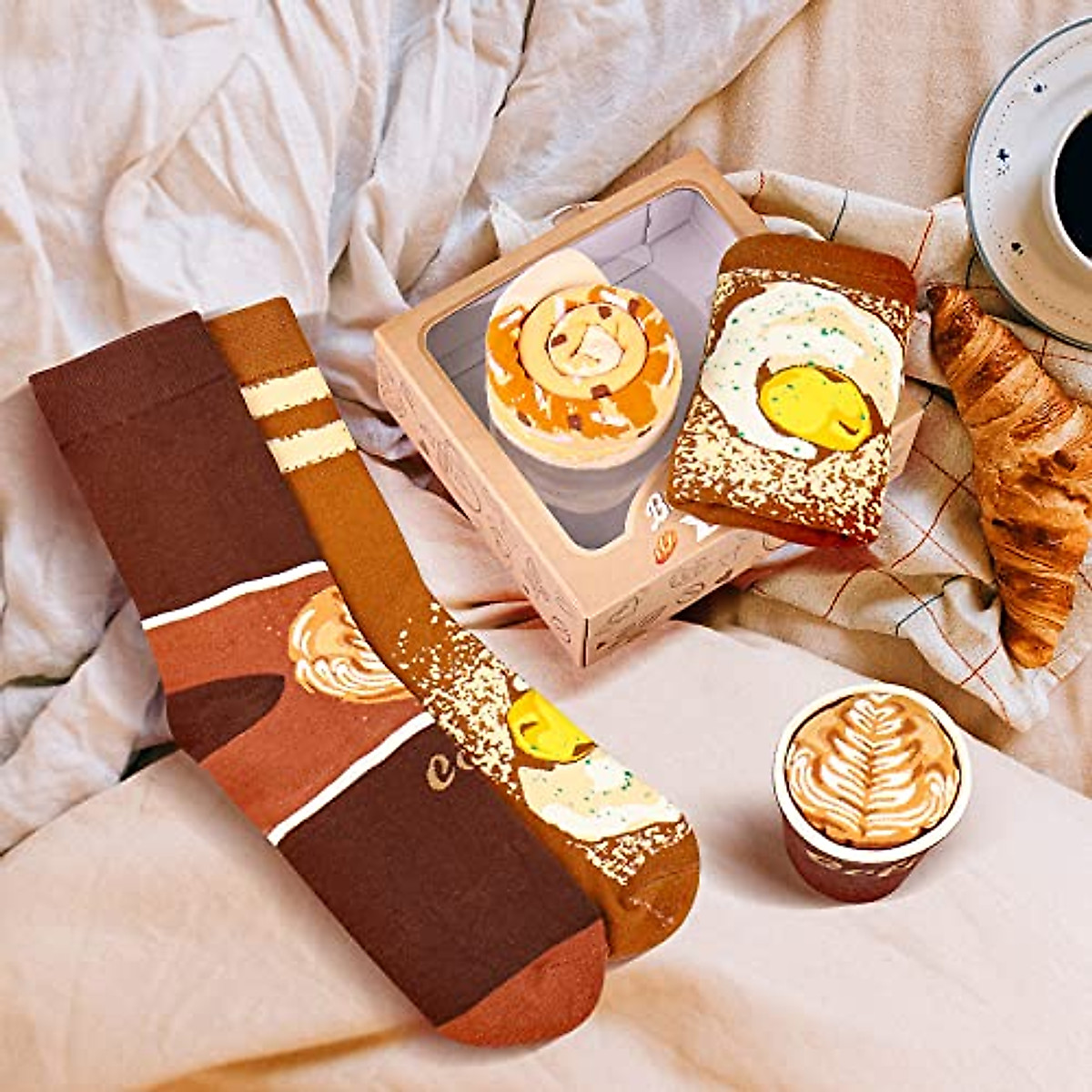 AGRIMONY Funny Breakfast Socks Box for Men Women Teen Boys - Funny Coffee Lovers Gifts Novelty Food Fun Funky Cool Crazy Silly Crew Socks-Valentines Birthday Gifts Ideas Christmas Stocking