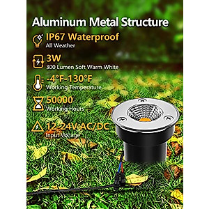 ZUCKEO Low Voltage Landscape Lights 3W LED Well Lights, 12V-24V Landscape Lighting Outdoor In-Ground Lights IP67 Waterproof Paver Light for Driveway Deck Step Garden Warm White (2 Pack)