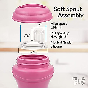 Re Play 2pk 8oz Transition Sippy Cups for Baby Toddler, Medical Grade Silicone Soft Spout & Travel Lid, Easy to Hold Hourglass Shape, Made in USA from BPA Free Recycled Milk Jugs, Bright Pink/Ice Pink