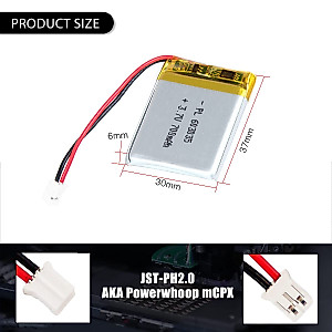 AKZYTUE 3.7V 700mAh 603035 Lipo Battery Rechargeable Lithium Polymer ion Battery Pack with PH2.0mm JST Connector