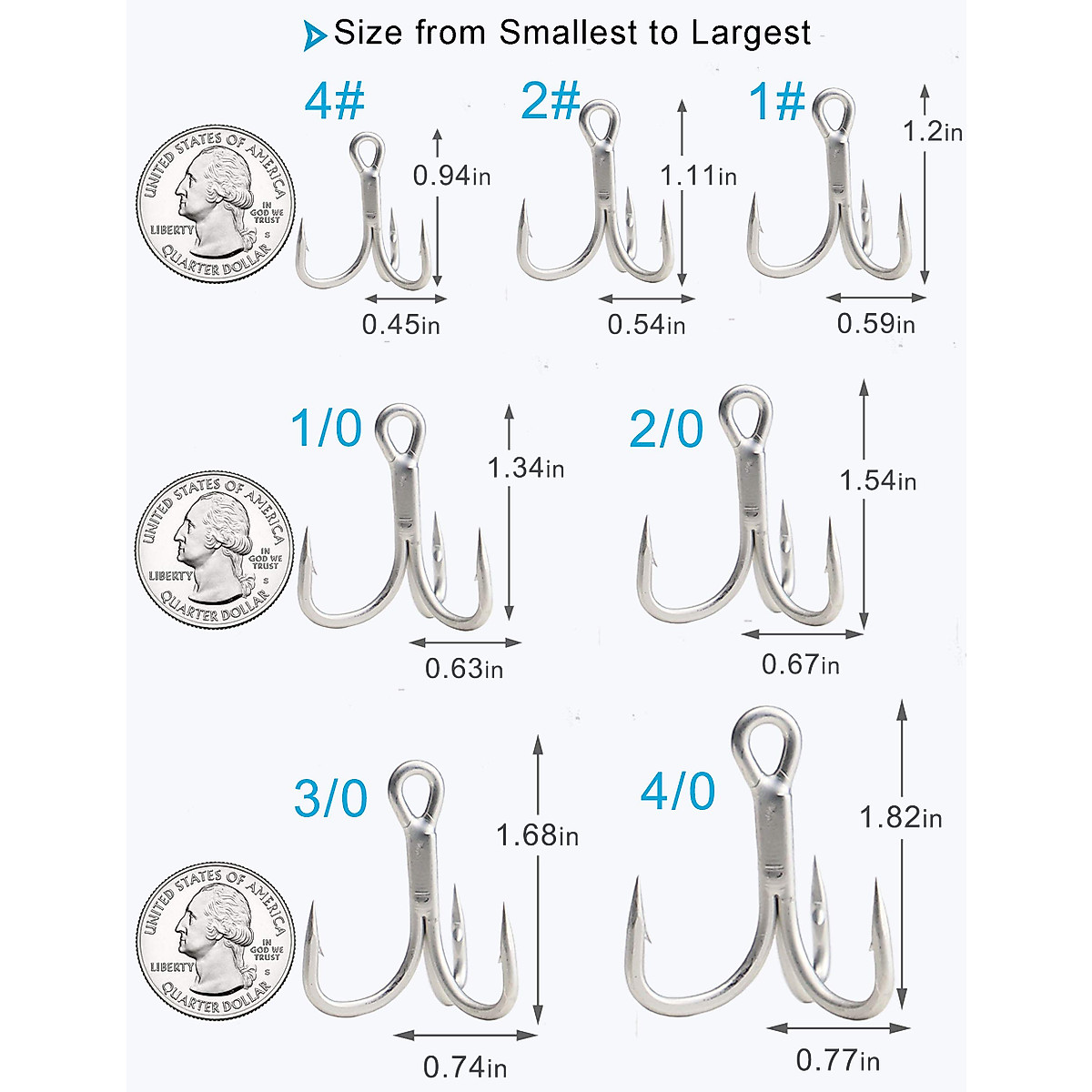 Beoccudo Saltwater Treble Hooks Large Size 4X Strong Triple Fishing Hooks for Big Game Trout Bluefish Salmon Kingfish