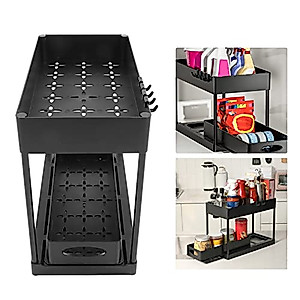 Yosoo ABS Slide Out Storage Baskets, Sliding Drawers, for Kitchen Bathroom Laundry Room Cosmetic Storage (Black)