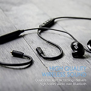 MEE audio BTX1 Bluetooth wireless universal MMCX adapter cable with Qualcomm aptX® technology, microphone, and remote (Black)