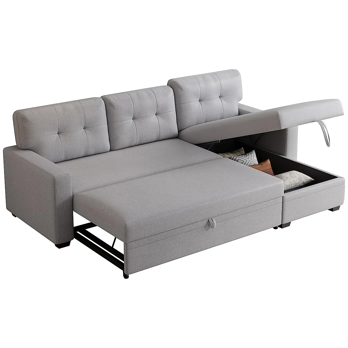 Acosure 82" Sectional Sleeper Sofa with Storage Chaise & Pull-Out Bed,L-Shape Convertible 3 Seater Couch W/Tufted Backrest,Reversible Sleeper for Living Room Apartment Office,Light Gray