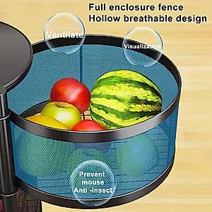 Grebest Kitchen Fruit Vegetable Storage Cart, 5 Tier Circular Rotating Basket with 360 Degree Wheels, Metal Wire Shelf with Top Lid for Living Room/Kitchen/Office Black Five Layers