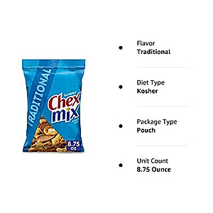 Chex Mix Snack Mix, Traditional, Savory Snack Bag, 8.75 oz