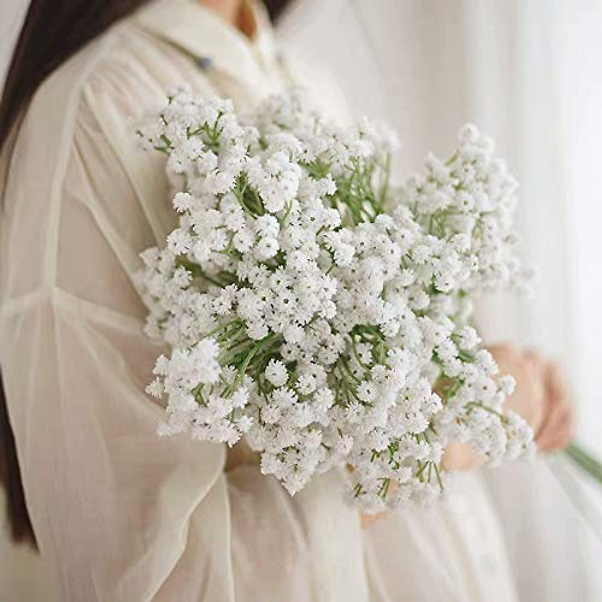 Artificial Flowers Baby's Breath Gypsophila Real Touch Flowers for Wedding Party Home Garden Decoration (White - Pack of 6pcs)