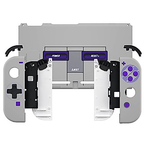 eXtremeRate Dpad Version Custom Full Set Shell for Nintendo Switch, Soft Touch Replacement Console Back Plate, NS Joycon Handheld Controller Housing & Buttons for Nintendo Switch - Classics SNES Style