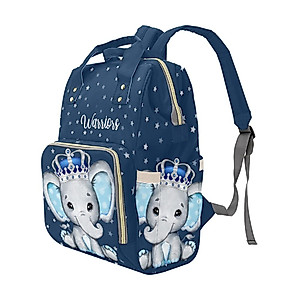 Eiis Unidesign Elephant Prince Night Star Personalized Diaper Bag Backpack with Name,Custom Tote Bag Travel DayPack for Nappy Mommy Baby Boy Girl