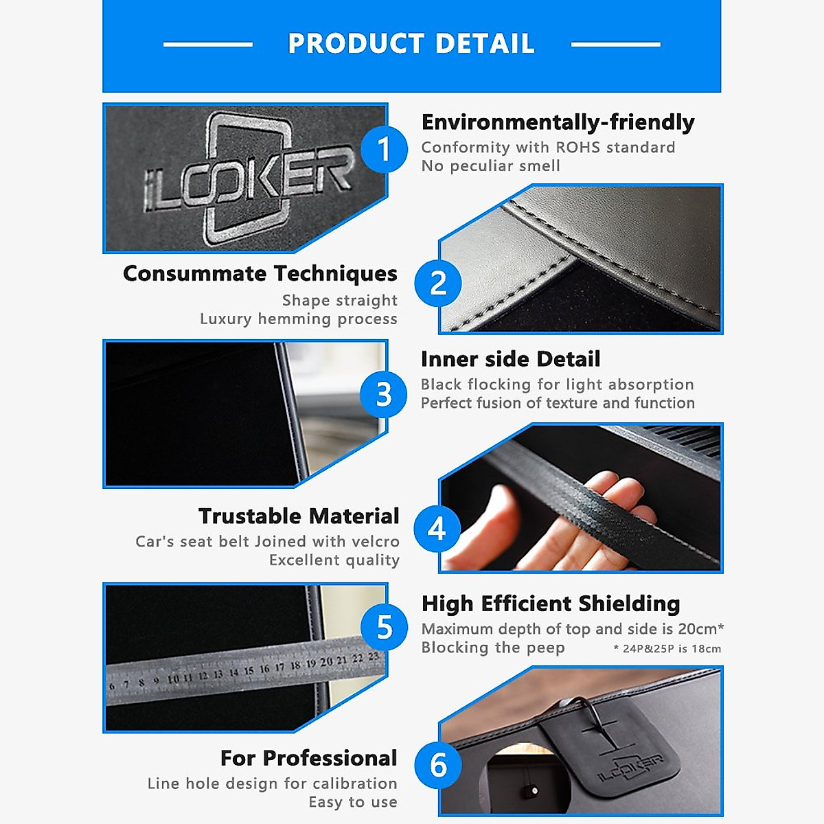 iLooker-24P 24 inch Pro Edition LCD LED Video Monitor Hood Sunshade Sunhood for Dell HP Viewsonic Philips Samsung LG EIZO NEC ASUS ACER BENQ AOC Lenovo, Fits Monitor Frame Width 550-565mm