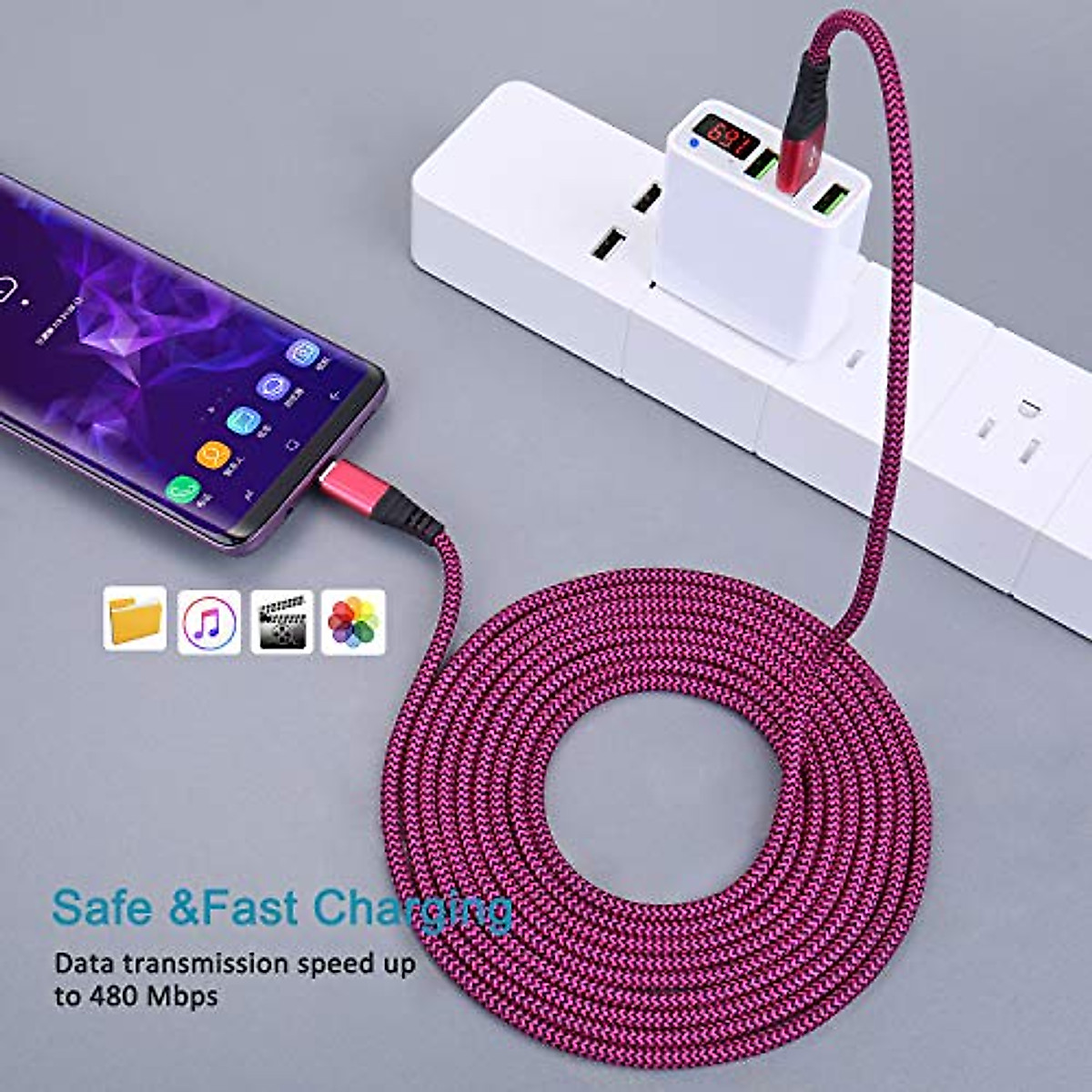USB Type C Cable, Besgoods 4-Pack 10ft USB C Cable Fast Charge Nylon Braided USB A to C Charging Cable Compatible with Samsung Galaxy Note 8 9 S8 S9 S10, LG V30 V20 G5 G6, Google Pixel and More