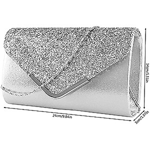AYKDAS Purses & Totes, Evening Clutches & Crossbody Bags Flash Elegant Clutch, Gold, Silver, Pink (Black) Shiny Handbag (Color : Silver)