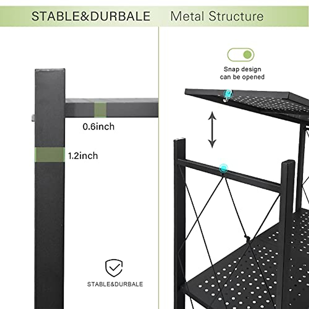 5-Shelf Foldable Storage Shelves with Wheels, Large Capacity Shelving Unit, Freestanding Metal Wire Shelf Rack, No Assembly Organizer Rack for Garage Kitchen, Basement, Pantry, Heavy Duty