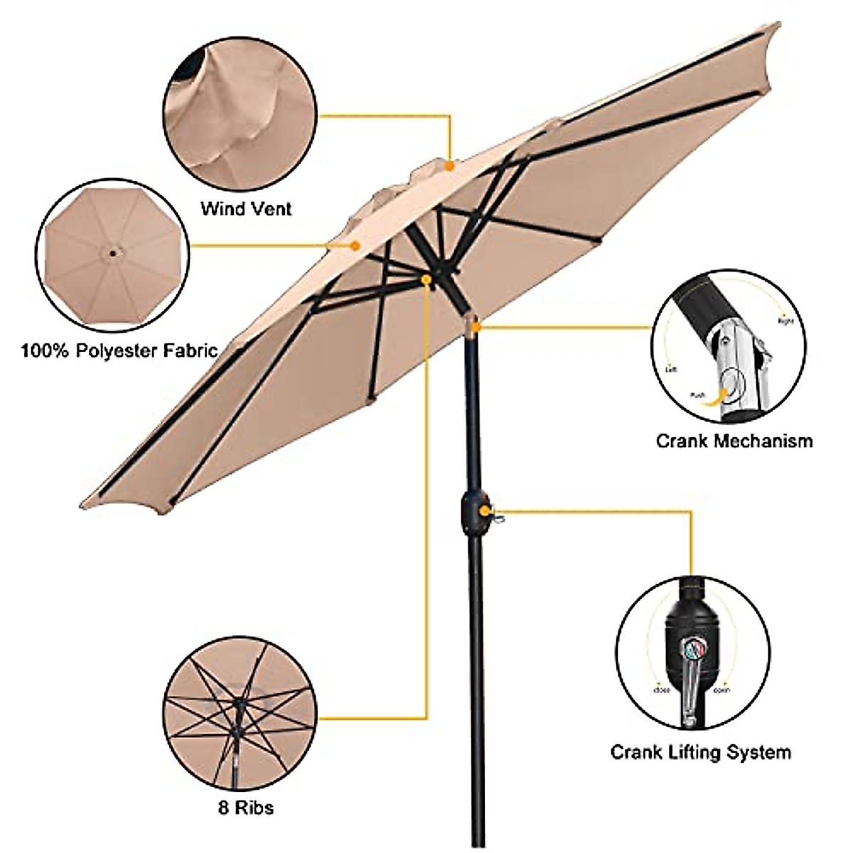 JMEXSUSS 9ft Patio Umbrella,Table Umbrella Outdoor Patio Market Umbrella with Push Button Tilt and Crank,8 Ribs Umbrella Outdoor for Patio,Garden,Cafe,Pool(Khaki)