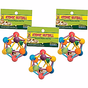 (3 Pack) Ware Manufacturing Wood Atomic Nut Ball Pet Toys for Small Pets - Large
