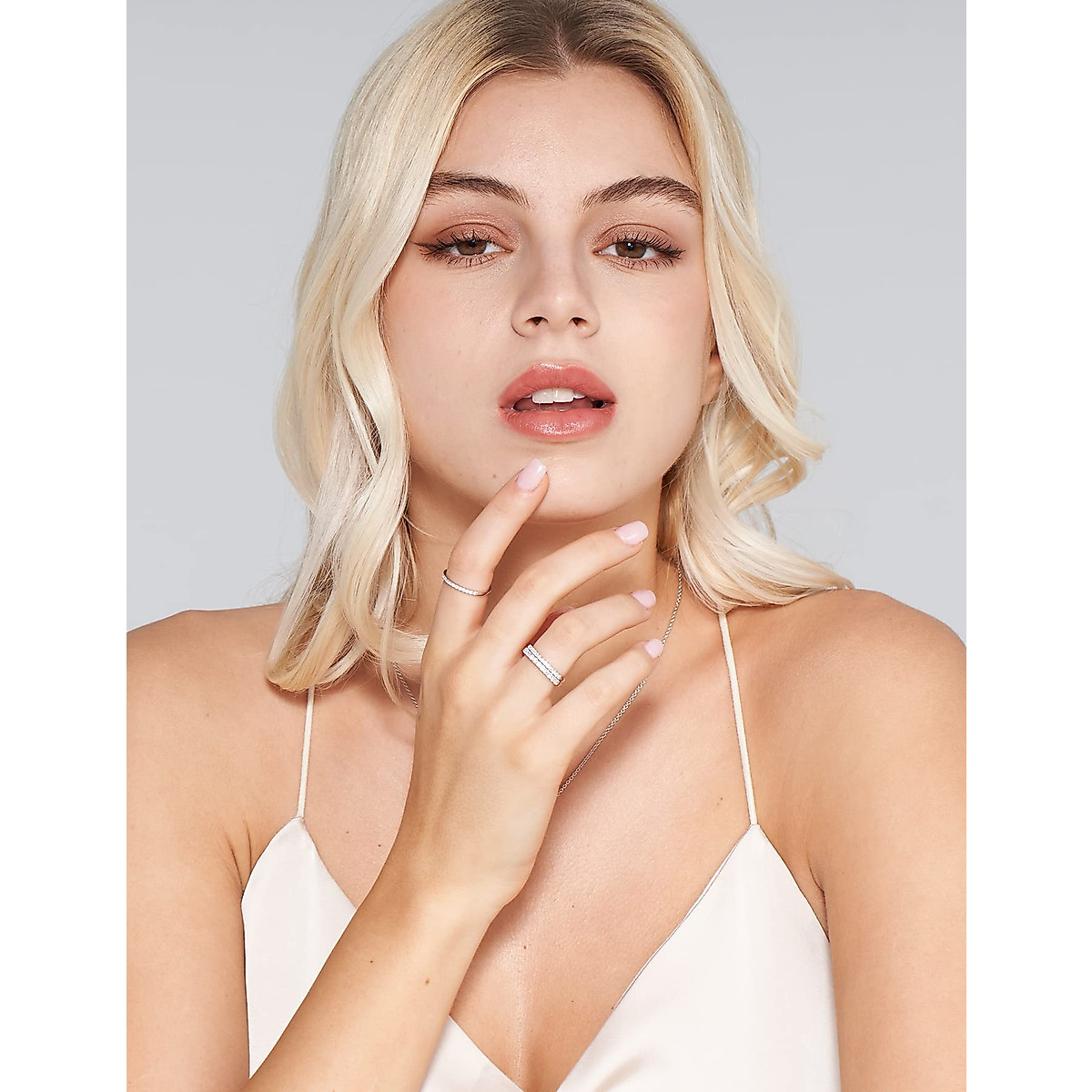 IMOLOVE Moissanite Wedding Band, Wedding Rings for Women, 0.42 ct D Color VVS1 Lab Created Diamond Sterling Silver Rings Half Eternity Stackable Engagement Ring Anniversary Band Size 3-13-7-0.42ct