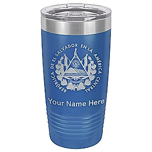 LaserGram 20oz Vacuum Insulated Tumbler Mug, Flag of El Salvador, Personalized Engraving Included (Dark Blue)