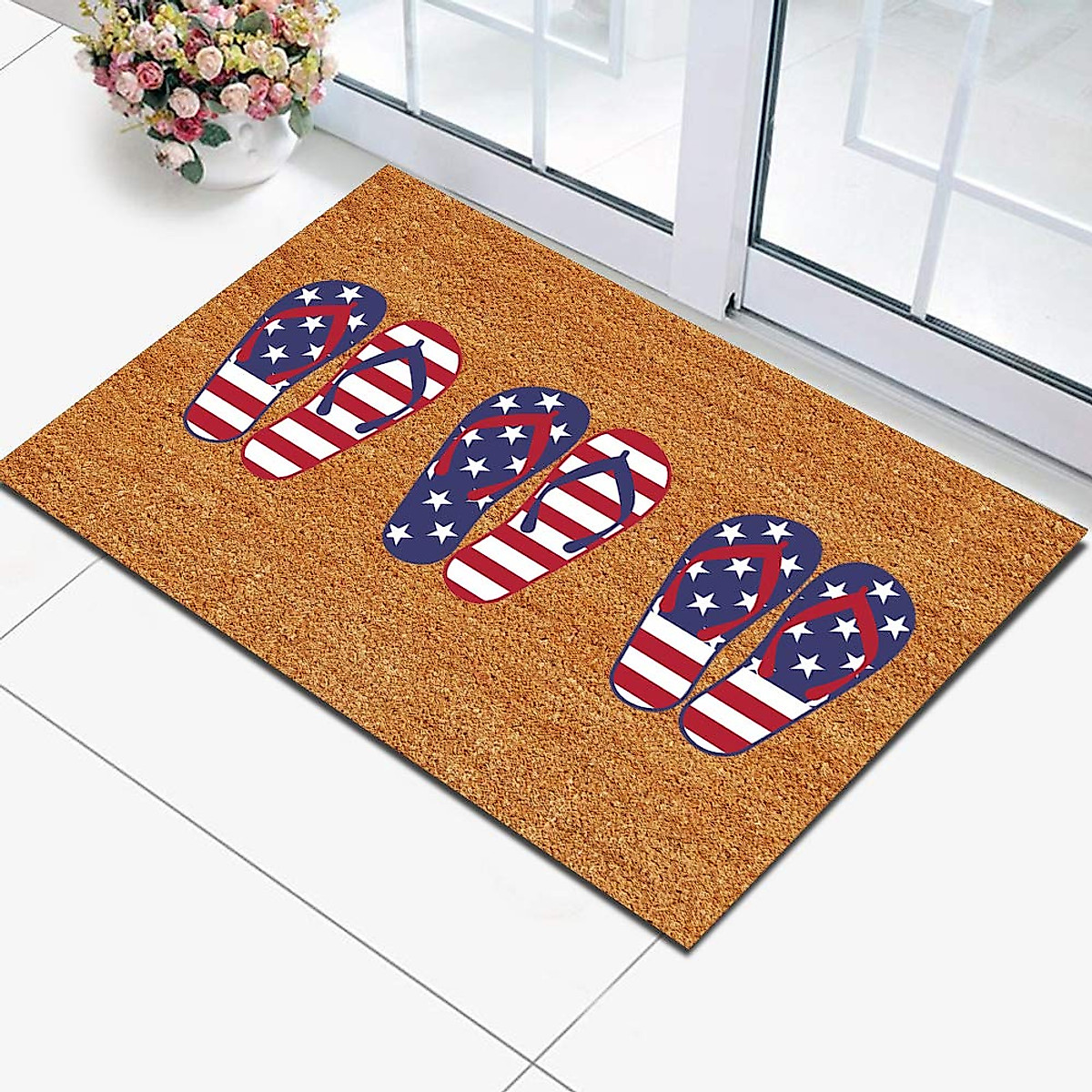 MOMOBO Funny Doormat Custom Indoor Doormat -Flip Flop American Flag Doormat Funny Front Mats Home and Office Decorative Entry Rug Garden/Kitchen/Bedroom Mat Non-Slip Rubber 23.6 x15.7 Inch