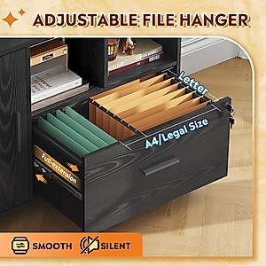 DEVAISE Office File Cabinet with Lock, 1-Drawer Wood Lateral Filing Cabinet on Wheels, Printer Stand with Open Storage Shelves for Home Office, Black