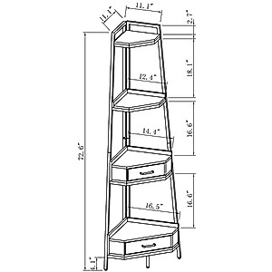 Scoomor Corner Shelf 4 Tier with Drawers, Modern Corner Bookshelf, Free Standing Storage Rack, Plant Stand for Living Room, Home Office, Kitchen, Small Spaces, 72.64’’ Tall (Gold)