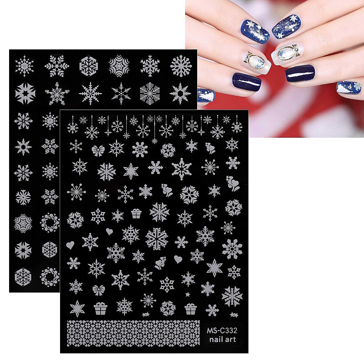 JMEOWIO 9 Sheets Christmas Nail Art Stickers Decals Self-Adhesive Pegatinas Uñas Snowflake Xmas Winter Holiday White Nail Supplies Nail Art Design Decoration Accessories