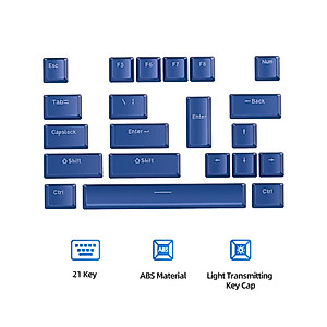 Double Shot Keycap 21-Keys Light Transmitting for General Mechanical Keyboards, Non-Slip Wear-Resistant Enlish(US) Layout (Blue)