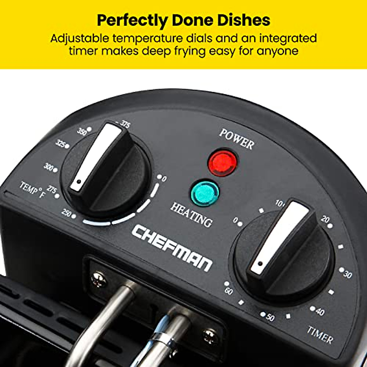 Chefman 4.5 Liter Deep Fryer w/Basket Strainer, XL Jumbo Size, Adjustable Temperature & Timer, Perfect for Fried Chicken, Shrimp, French Fries, Chips & More, Removable Oil-Container, Stainless Steel
